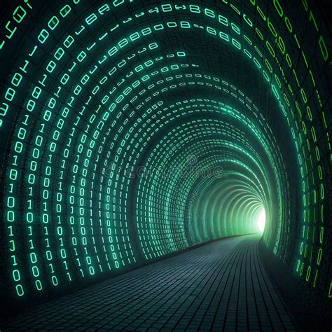 Endless Circuit A Tunnel Of Glowing Binary Code And Shifting Digital
