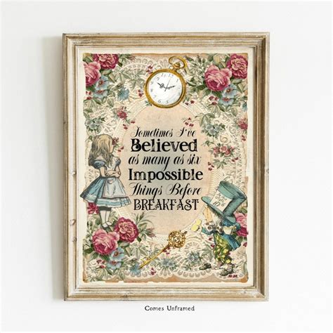 Alice In Wonderland Print Six Impossible Things Before Etsy