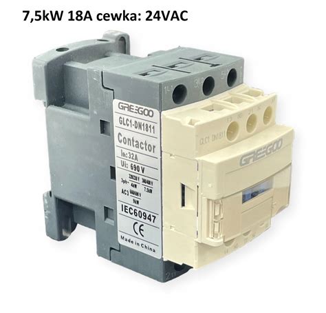 Stycznik 3P 18A 7 5kW Cewka 24VAC LC1 D18 NO NC GLC1 DN1811 24VAC