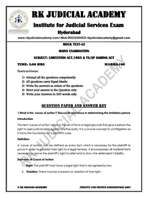 Mock Test 42 Question Paper Answer Key Pdf Lawsuit Cause Of Action