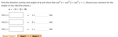 Solved Find The Direction Cosines And Angles Of U And Show
