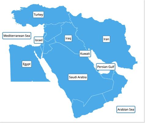 Middle East Map Bodies Of Water