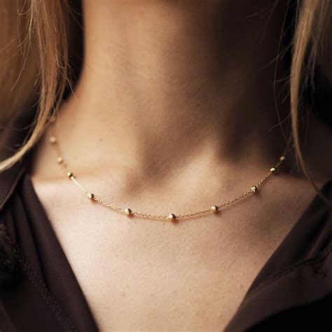Gold Bead Ball Station Necklace Etsy
