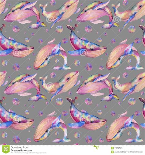 Seamless Pattern With Watercolor Whales Stock Illustration Illustration Of Decor Ornament