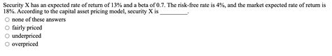 solved security x has an expected rate of return of 13 and