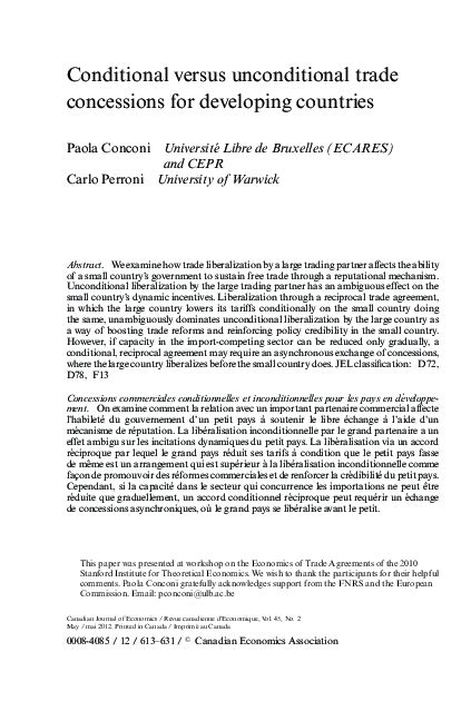 Pdf Conditional Versus Unconditional Trade Concessions For Developing