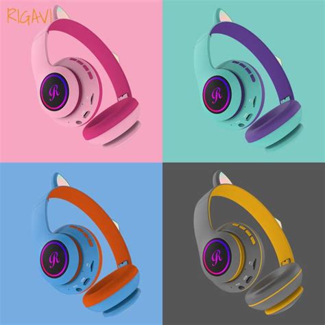 【dvk】wireless Headphones Cat Ear With Mic Bluetooth Headset Cool Glow