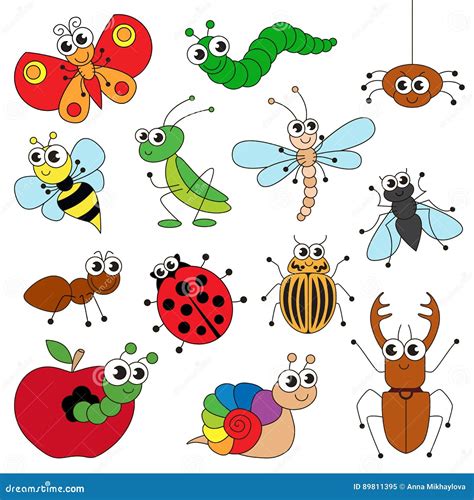 Cute Small Insects Set The Collection Of Coloring Book Template The Group Of Outline Digital
