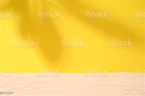 모래와 잎의 그림자 여름 열대 배경 노란색과 베이지 색 전면 보기입니다 복사 공간 모래에 대한 스톡 사진 및 기타 이미지