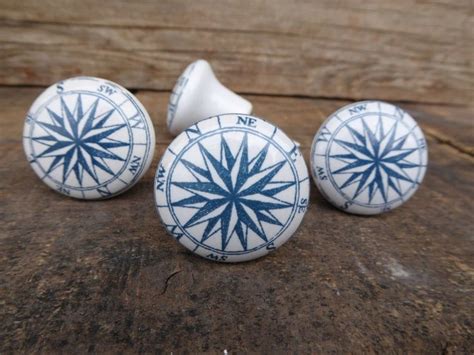 Blue And White Nautical Compass Ceramic Knob Drawer Pull ~ Home Decor ~ Drawer Cabinet Etsy