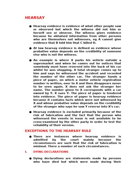 Evidence Hearsay Exceptions Pdf Hearsay Hearsay In United