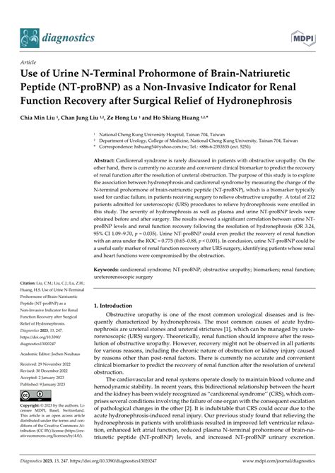 PDF Use Of Urine N Terminal Prohormone Of Brain Natriuretic Peptide
