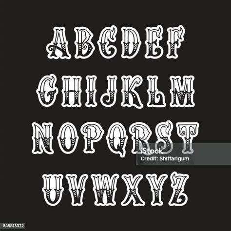 維多利亞風格字母組向量字型類型設計文本排版程式化的標誌向量圖形及更多一組物體圖片 一組物體 不平坦的 信 文件 Istock