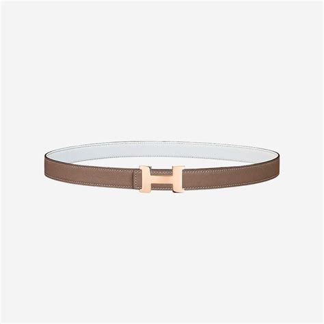 W 에르메스 미니 콘스탄스 벨트 버클 And 리버서블 가죽 스트랩 24mm And 핑크 골드 에뚜쁘 블랑 Hermes Kream