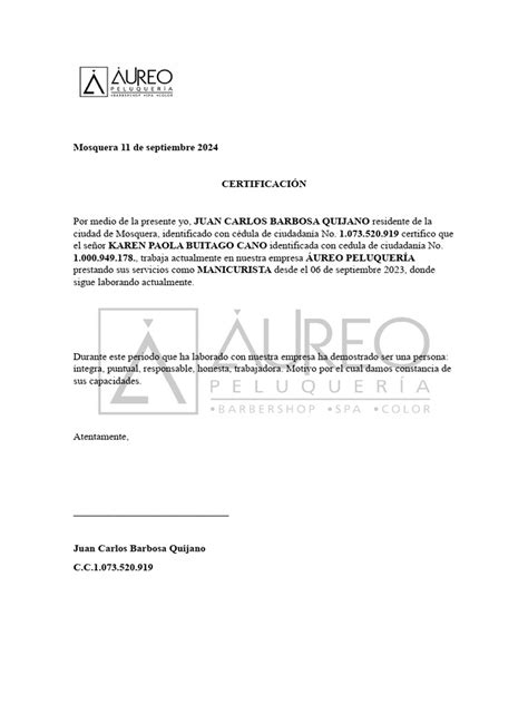 Certificacion Laboral Karen Pdf