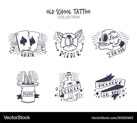 Old School Tattoo Design Set Royalty Free Vector Image