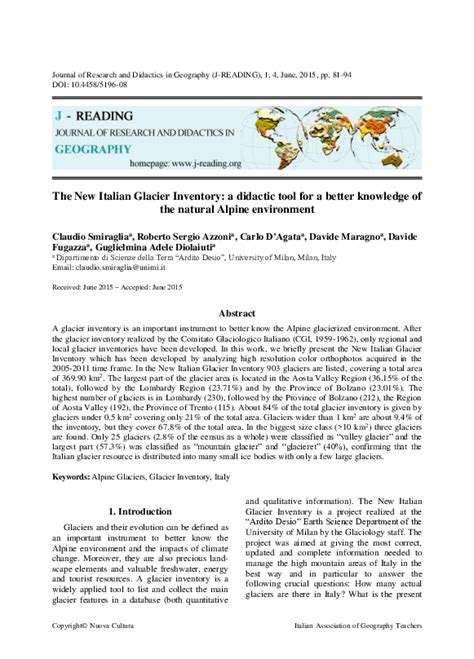 Pdf The New Italian Glacier Inventory A Didactic Tool For A Better