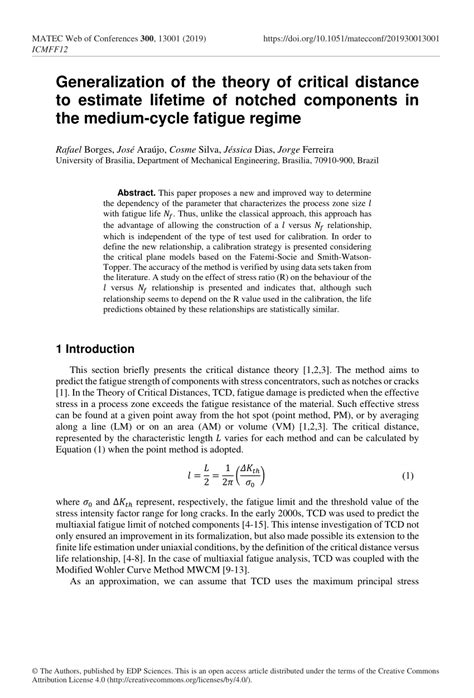 Pdf Generalization Of The Theory Of Critical Distance To Estimate Lifetime Of Notched