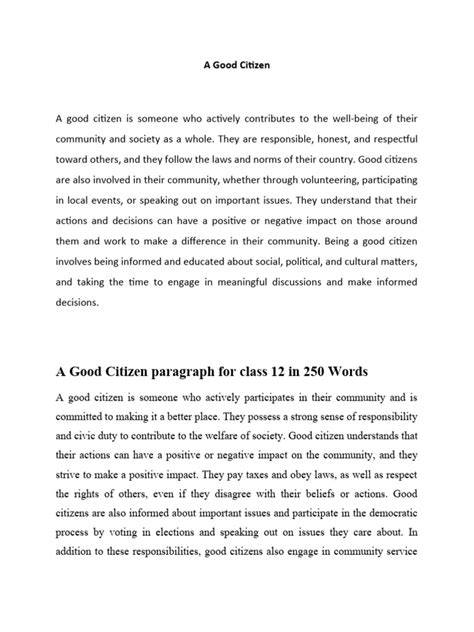 Paragraph Good Citizen Pdf Community Civic Engagement