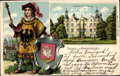 Präge Wappen Litho Ahrensburg im Kreis Stormarn Schloss akpool de