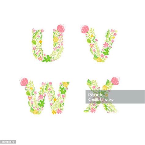 Vector Hand Drawn Floral Huruf Besar Monogram Atau Logo Huruf Besar U V
