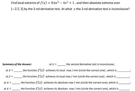 Solved Find Local Extrema Of Fx06x5−4x31 And Then