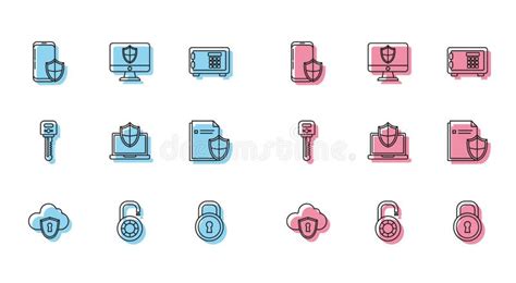 Set Line Cloud And Shield Safe Combination Lock Wheel Smartphone With Security Lock Laptop