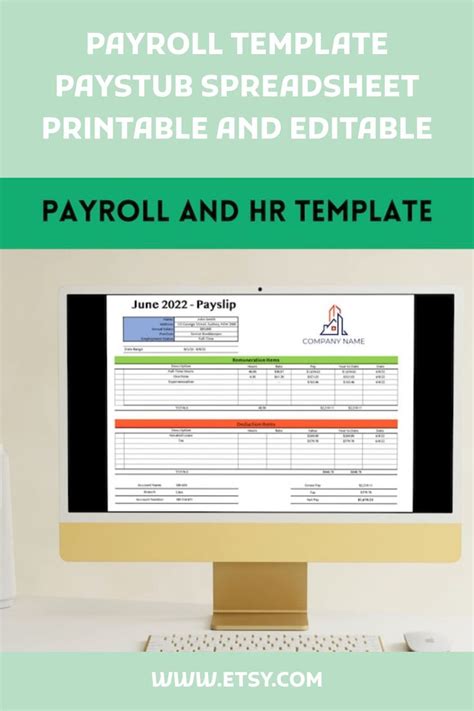 Payroll Template Paystub Spreadsheet Printable And Editable