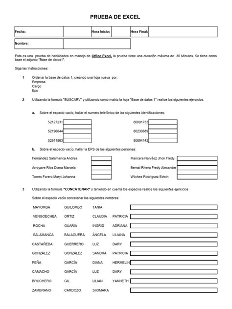 prueba excel nivel intermedio pdf