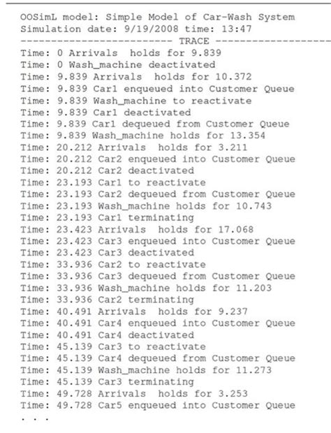 solved the output of a simulation run of a car wash service