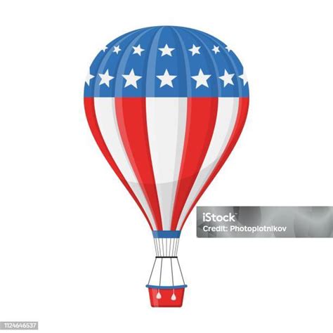 흰색 배경 만화 미국 열기구 모험 비행 절연 바구니 아이콘 Aerostat 풍선 미국 플래그 전송 Ballooned 비행 장난감 여행 0명에 대한 스톡 벡터 아트 및 기타