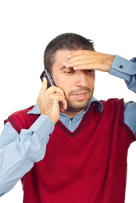 Confused Man Talking By Phone Mobile Stock Image Image Of Handsome
