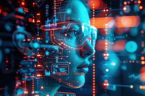 Premium Photo Woman With Futuristic Holographic Interface Projection