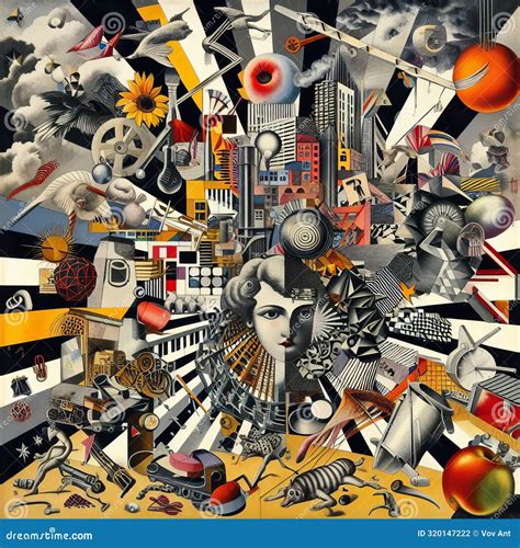 Collage In The Style Of Dadaism A Combination Of Rando Stock