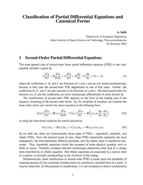 Canonical Form Classification Of Partial Differential Equations And Canonical Forms A Salih