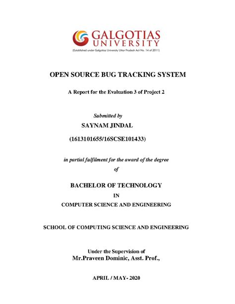 Project Bug Tracker Open Source Bug Tracking System A Report For The Evaluation 3 Of Project 2