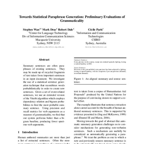 Towards Statistical Paraphrase Generation Preliminary Evaluations Of