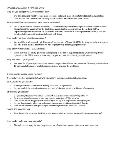 Possible Questions For Defense Pdf Educational Technology Science Technology Engineering