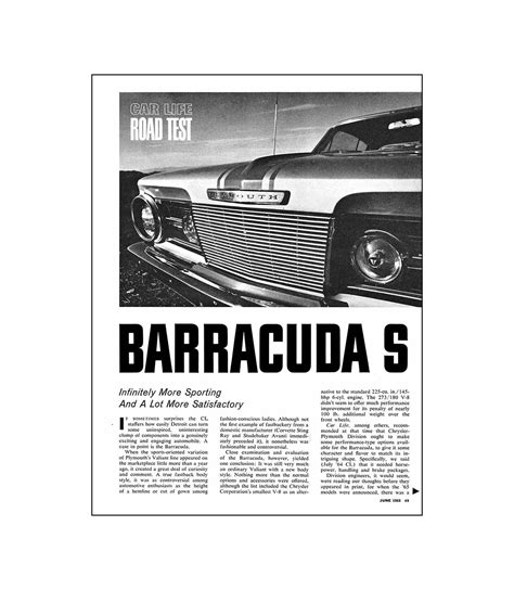 1965 Plymouth Barracuda S Road Test Car Life Magazine Over Drive