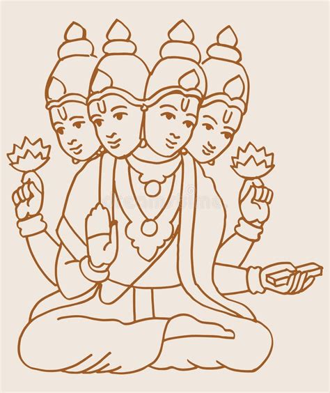 Esboço Do Senhor Brahma Seu Deus Criador No Hinduísmo Ilustração
