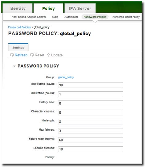 192 Viewing Password Policies Identity Management Guide Red Hat Enterprise Linux 6 Red