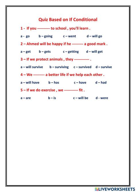 If Conditional Activity Live Worksheets