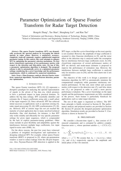 Pdf Parameter Optimization Of Sparse Fourier Transform For Radar