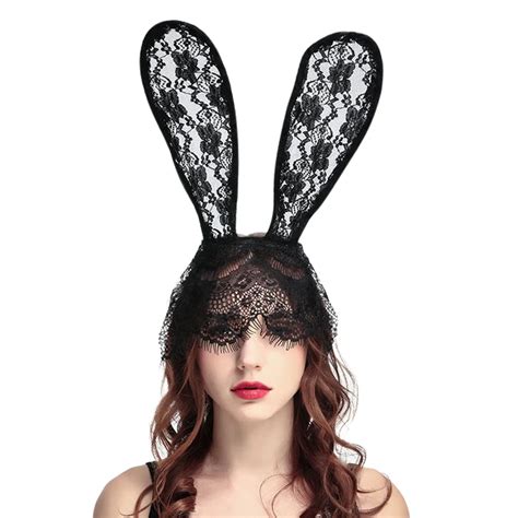Fashion 1pc Women Elastic Black Lace Rabbit Ears Headband Halloween