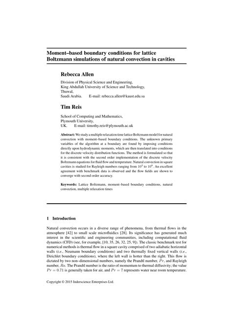 Pdf Moment Based Boundary Conditions For Lattice Boltzmann Simulations Of Natural Convection