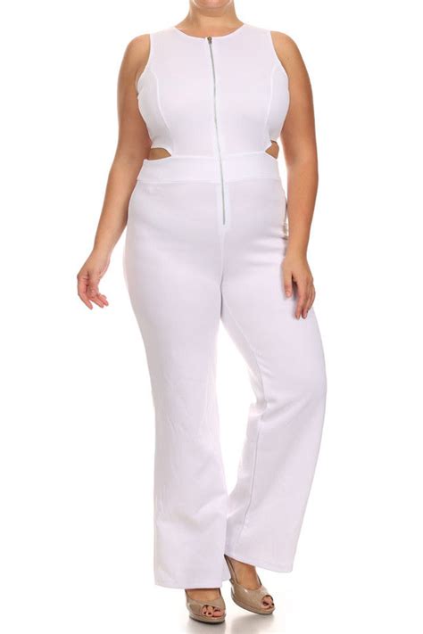Plus Size City Gal Front Zipper White Jumpsuit Plussizefix