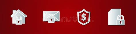 Set House Under Protection Mail Message Lock Password Shield With Dollar And Document And Icon