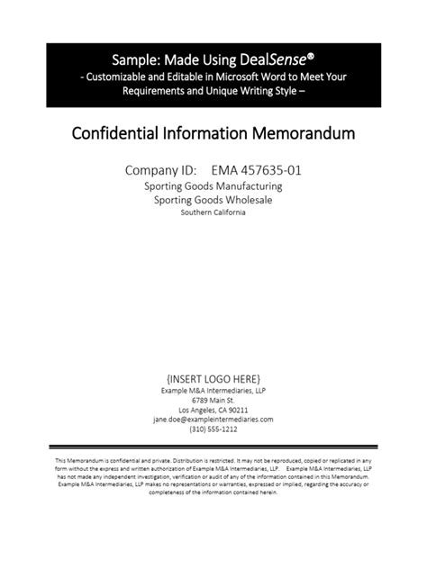 1 Sell Side Pitchbook Cim Sample Pdf Working Capital Equity