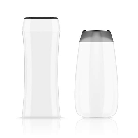 Realistische Vorlage für eine transparente Shampoo Flasche Premium Vektor