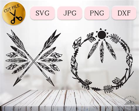 Tribal Feather Frames Svg Bundle Arrow And Feathers Clipart Boho Design For Cricut Wild
